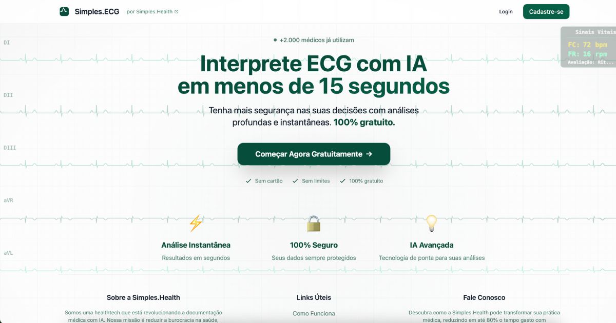 Simples ECG - Análise de Eletrocardiograma com IA 100% Gratuita